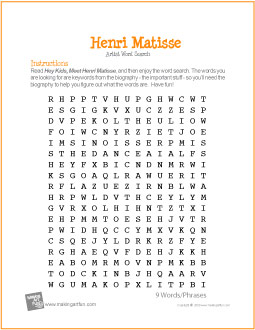 Henri Matisse | Word Search Worksheet
